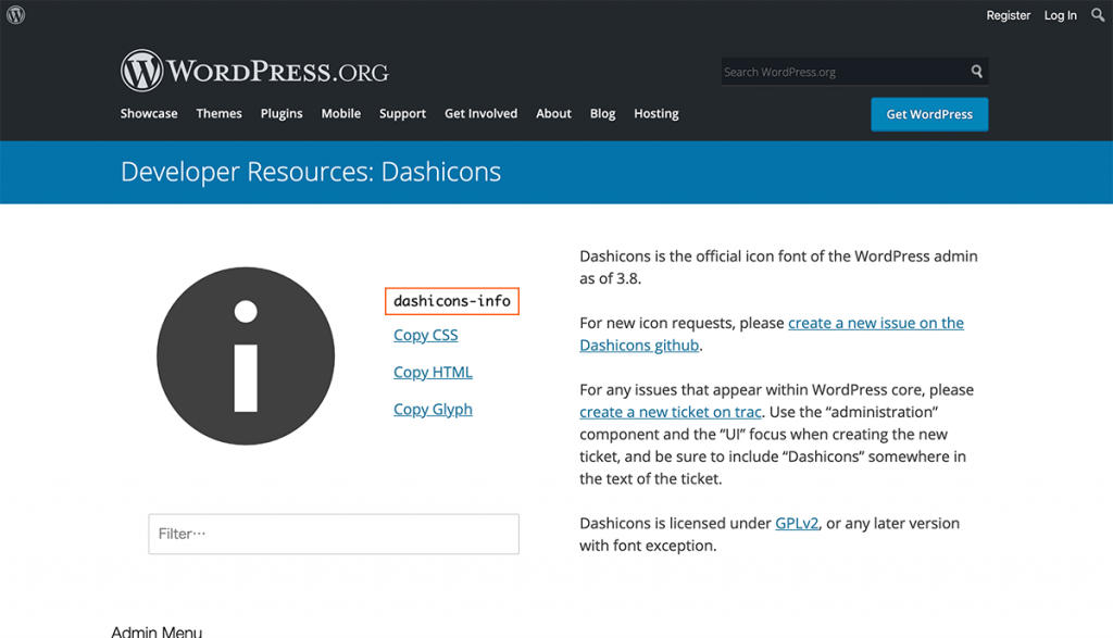 dashiconspage | Web-saku